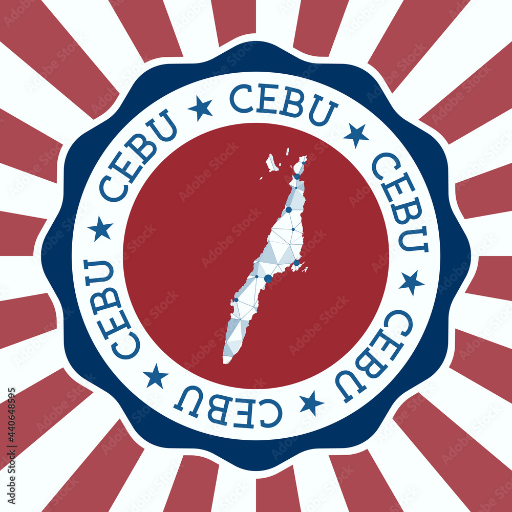 Cebu Badge. Round logo of the island with a triangular mesh map and ...