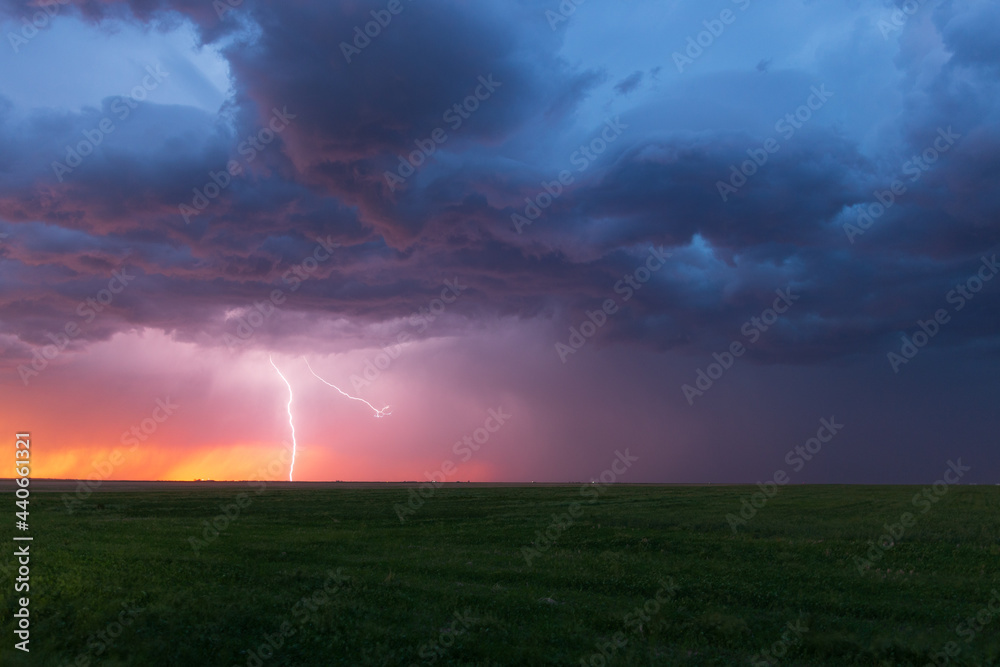 Lightning bolt strikes at dusk on the Wyoming / Colorado border with ...
