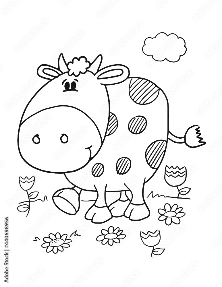 Cute Cow Farm Animal Coloring Page Vector Illustration Art Stock Vector ...