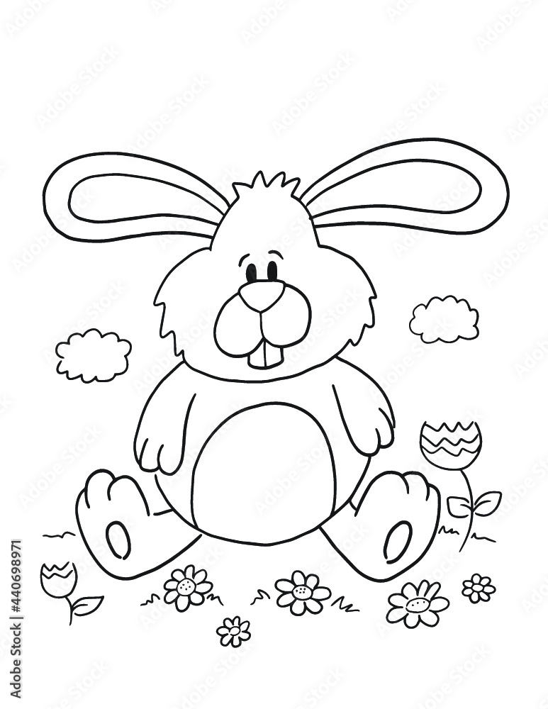 Cute Bunny Rabbit Easter Coloring Page Vector Illustration Art Stock ...