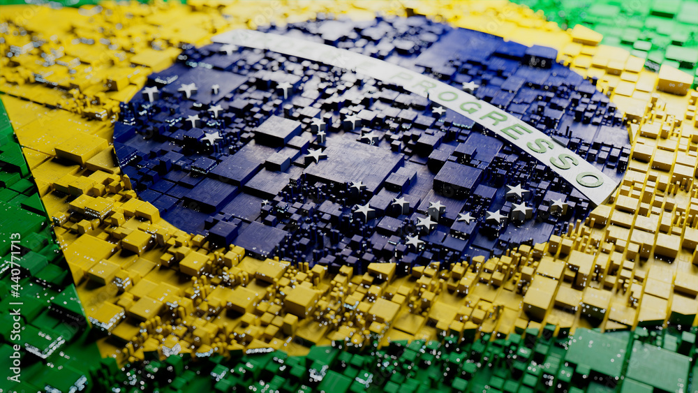 Flag of Brazil rendered in a Futuristic 3D style. Brazilian Innovation ...