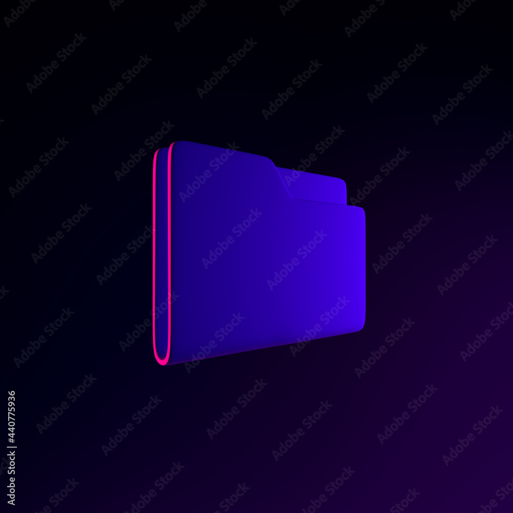 Neon folder icon. 3d rendering interface ui ux element. Dark glowing symbol. Stock Illustration ...