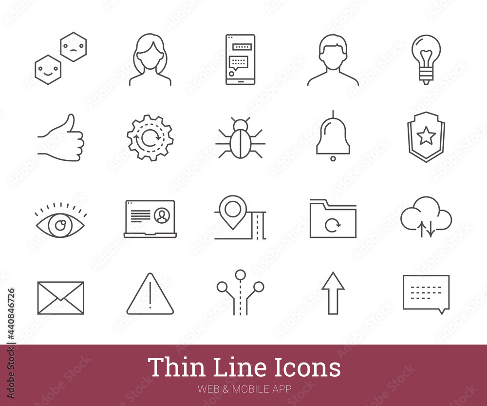 Basic web thin line icons. Graphic interface linear vector interface ...