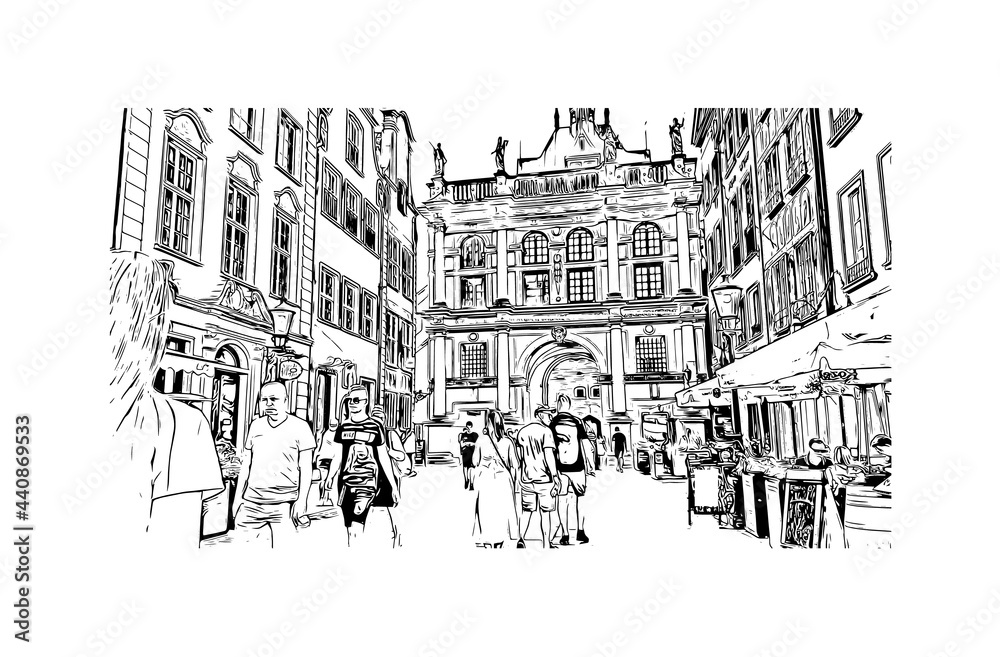 Building view with landmark of Gdansk is the city in Poland. Hand drawn ...