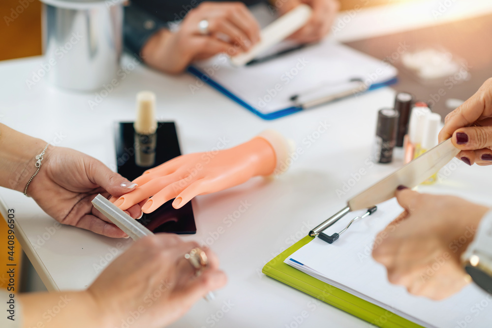Manicure Practice with Artificial Acrylic Fingernails, using Mannequin ...