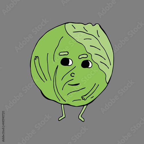 Funny cartoon cabbage character. Vegetables and fruits. Vector ...