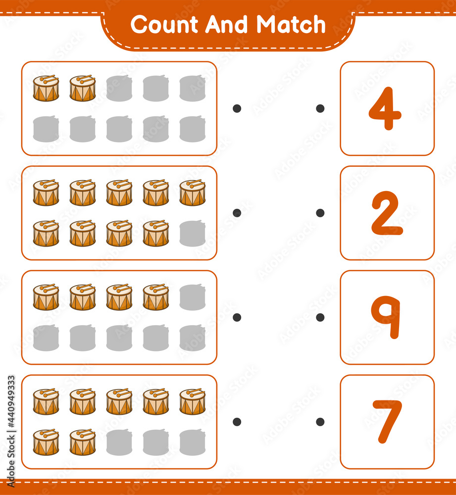 Count and match, count the number of Drum and match with the right ...