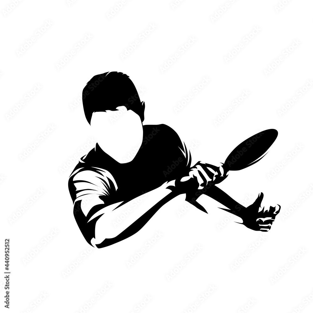 Table tennis player, forehand shot, isolated vector silhouette, ink ...