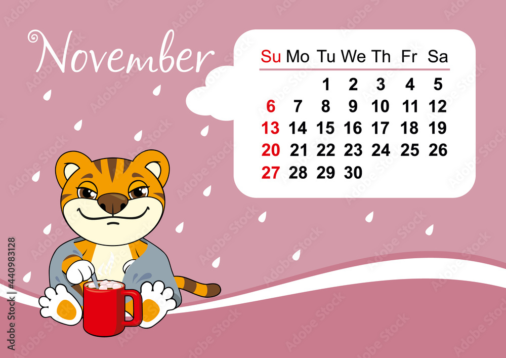 Stock-Vektorgrafik „Wall calendar template for November 2022 in Englih ...