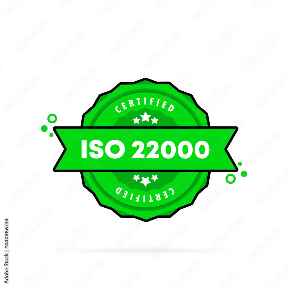 ISO 22000 stamp. Vector. ISO 22000 badge icon. Certified badge logo ...