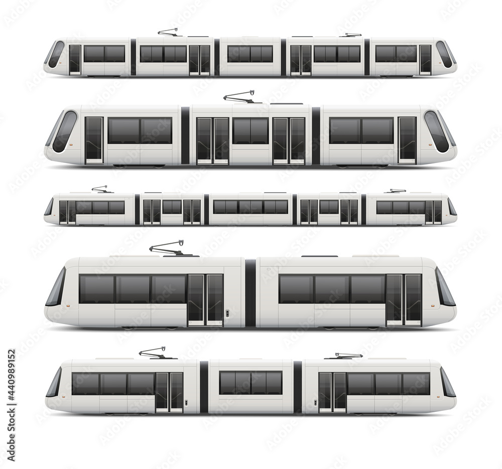 Vektor Set of Tram Train or metro vector mockup template. Tramcar ...