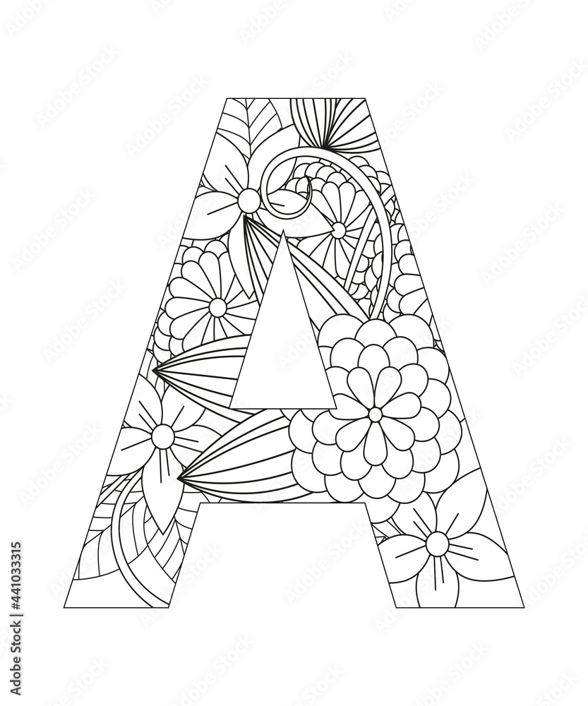 Coloring page Alphabet for kids with cute characters in doodle style ...