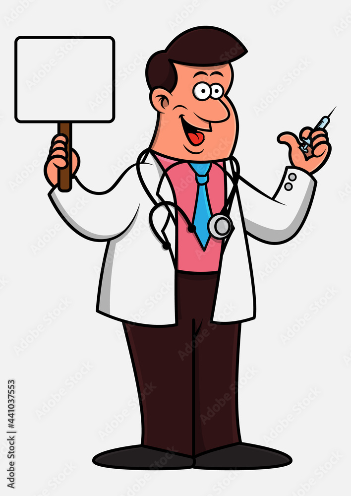 Cartoon illustration of A Doctor wearing white coat and ties with ...