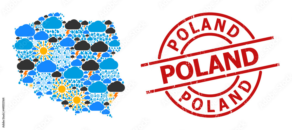 Stock-Vektorgrafik „Climate pattern map of Poland, and scratched red ...