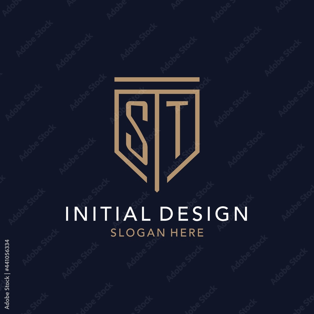 ST initial logo monogram with simple luxury shield icon design Stock ...