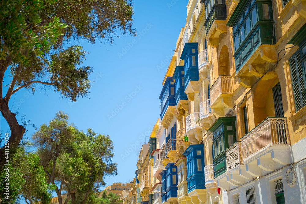Valletta, Malta. Colorful wooden traditional Maltese balconies in ...
