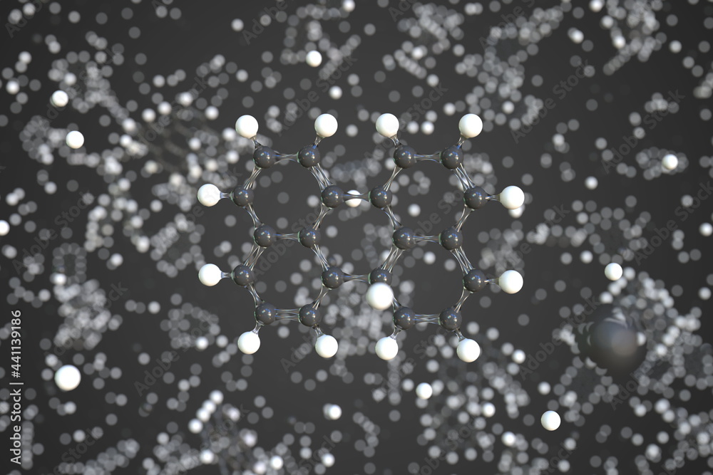 Perylene molecule made with balls, scientific molecular model. Chemical ...
