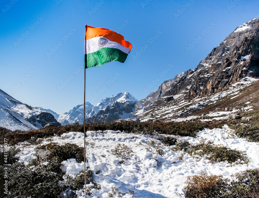 Indian National flag Tricolor or Tiranga waving high in the sky with ...