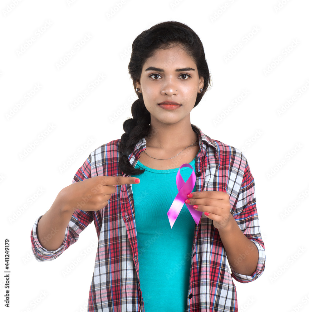 Healthcare and medicine concept - young woman hands holding pink breast ...