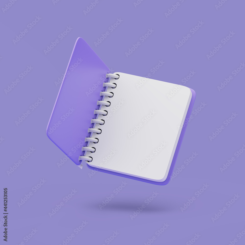 Violet empty notepad on pastel background. Simple 3d render ...