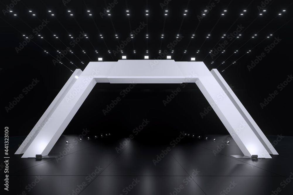 Empty Archway circle with lighting .Pop Up banner media display.Mockup ...
