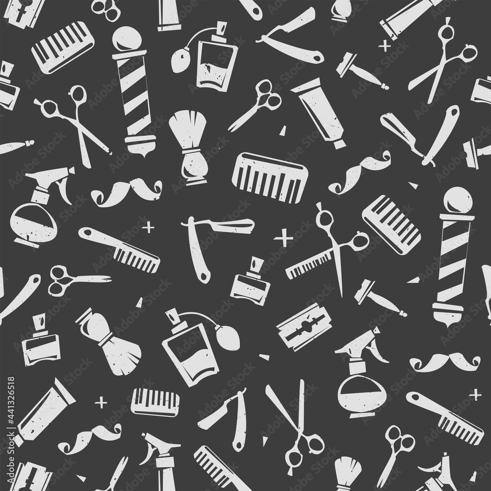 Barber Shop elements Vector seamless pattern and endless background ...