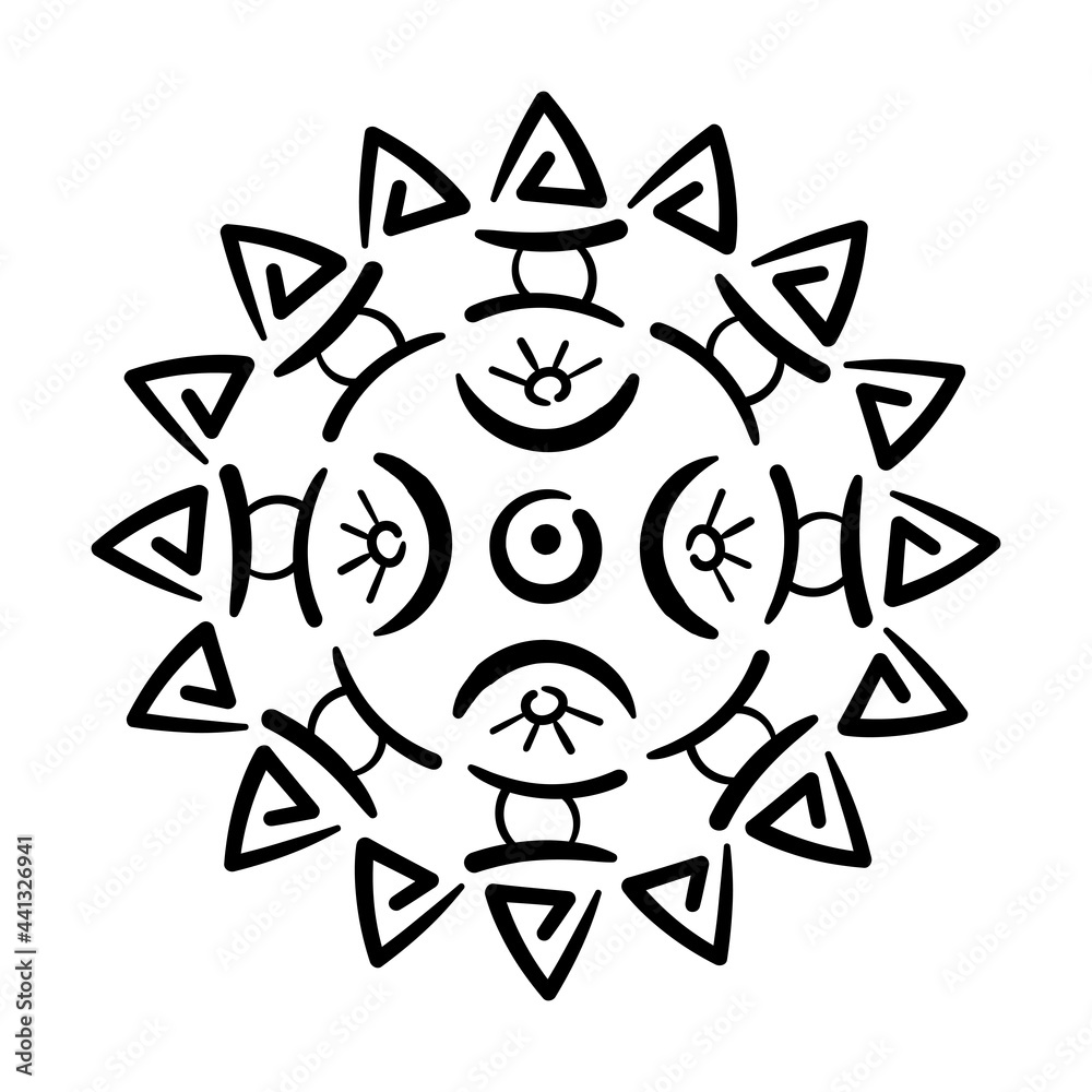 Adinkra Symbols . Round vector illustration with ancient tribal ethnic ...