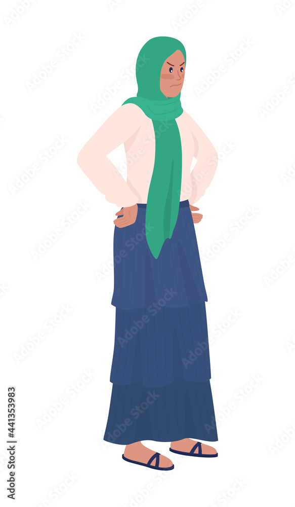 Irritated woman semi flat color vector character. Standing figure. Full ...