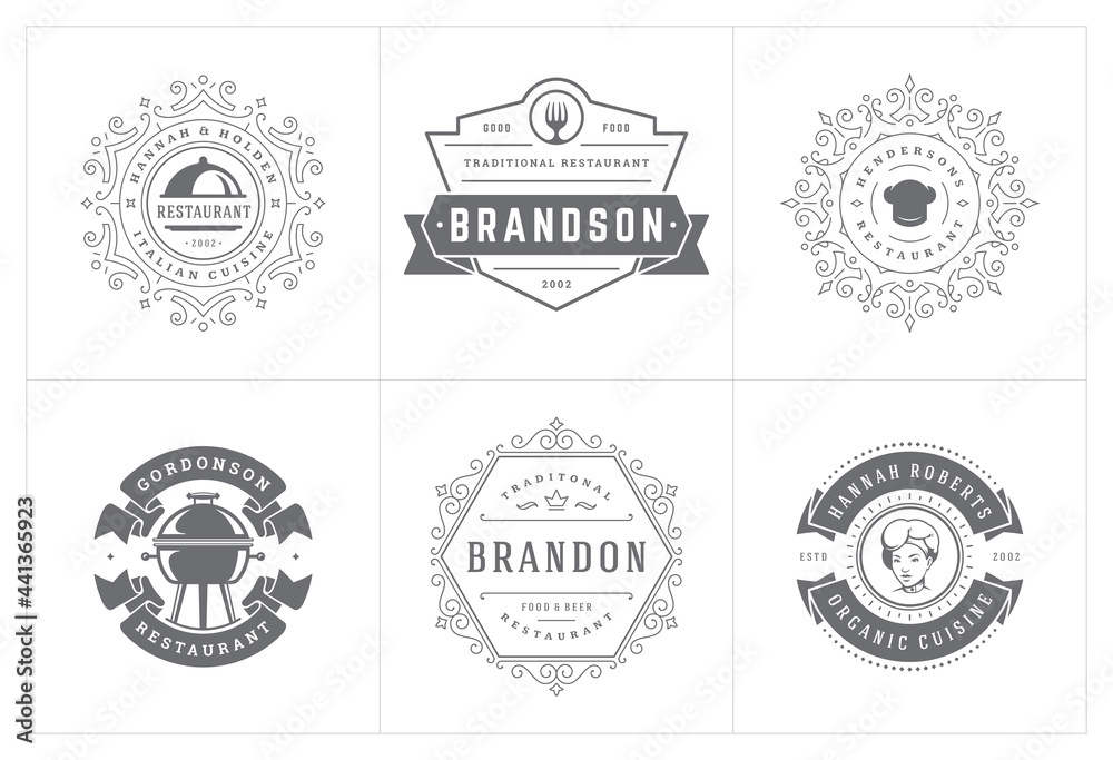 Restaurant logos templates set vector illustration good for menu labels ...