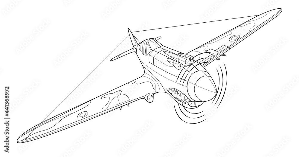 Lineart adult military aircraft coloring page for book and drawing ...