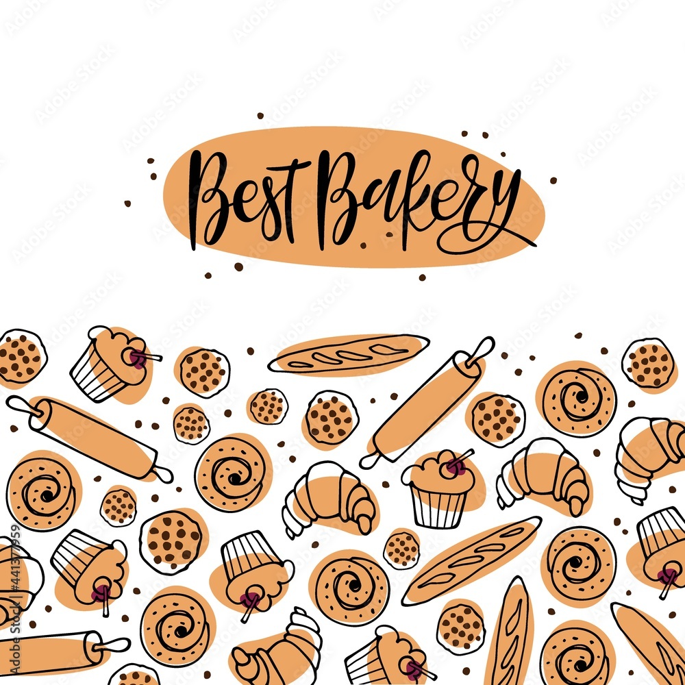 Best Bakery Calligraphy with Baking border. Sweet baked food cupcake ...