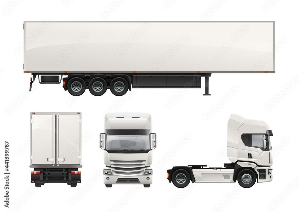 White cargo Truck Trailer vector template for mockup design isolated on ...