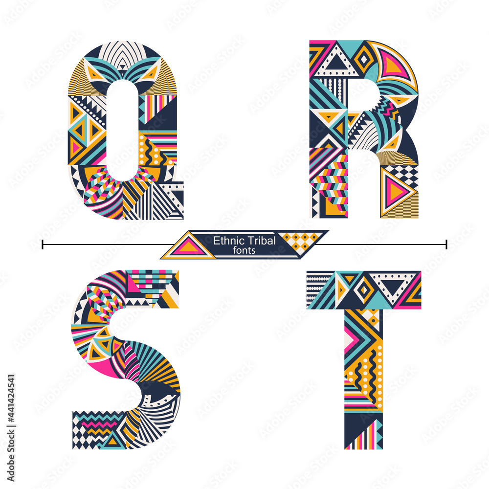 Alphabet Ethnic tribal style in a set QRST Stock Vector | Adobe Stock