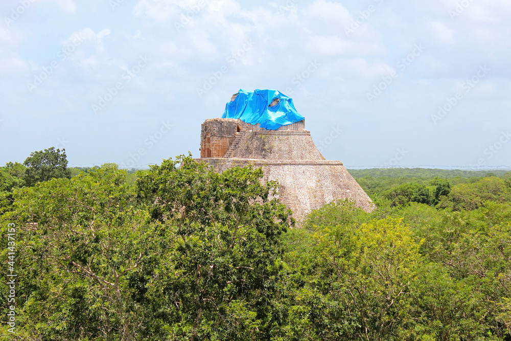Uxmal, Aerial view on the Pyramid of the Magician from the top of Great ...