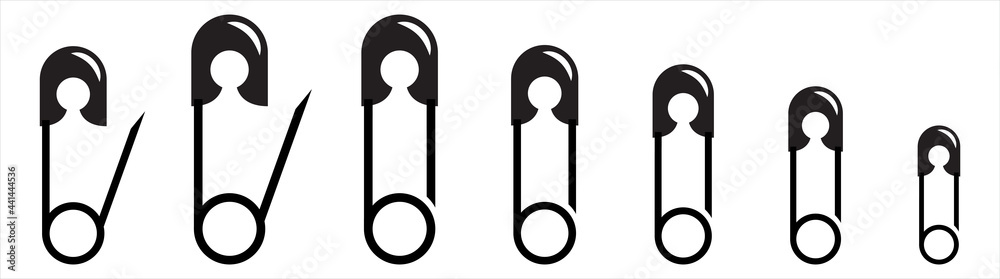 Set of safety pin icons isolated on white background. Safety pin flat ...
