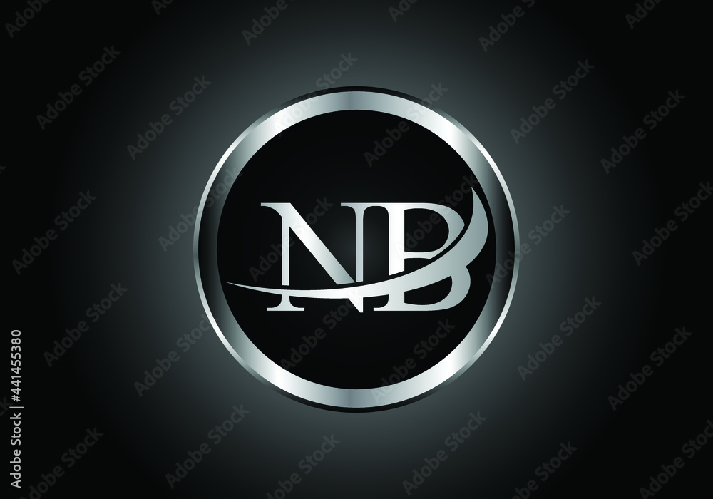 silver letter NB metal combination alphabet logo icon design with grey ...