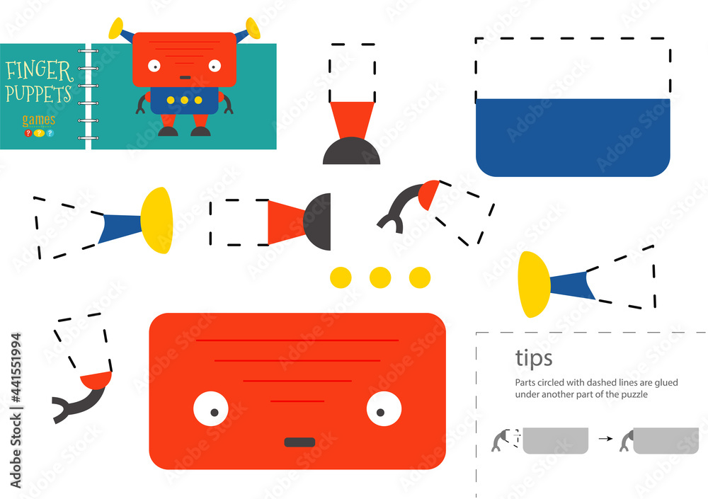 Cut and glue paper toy. Preschool kids vector educational worksheet ...