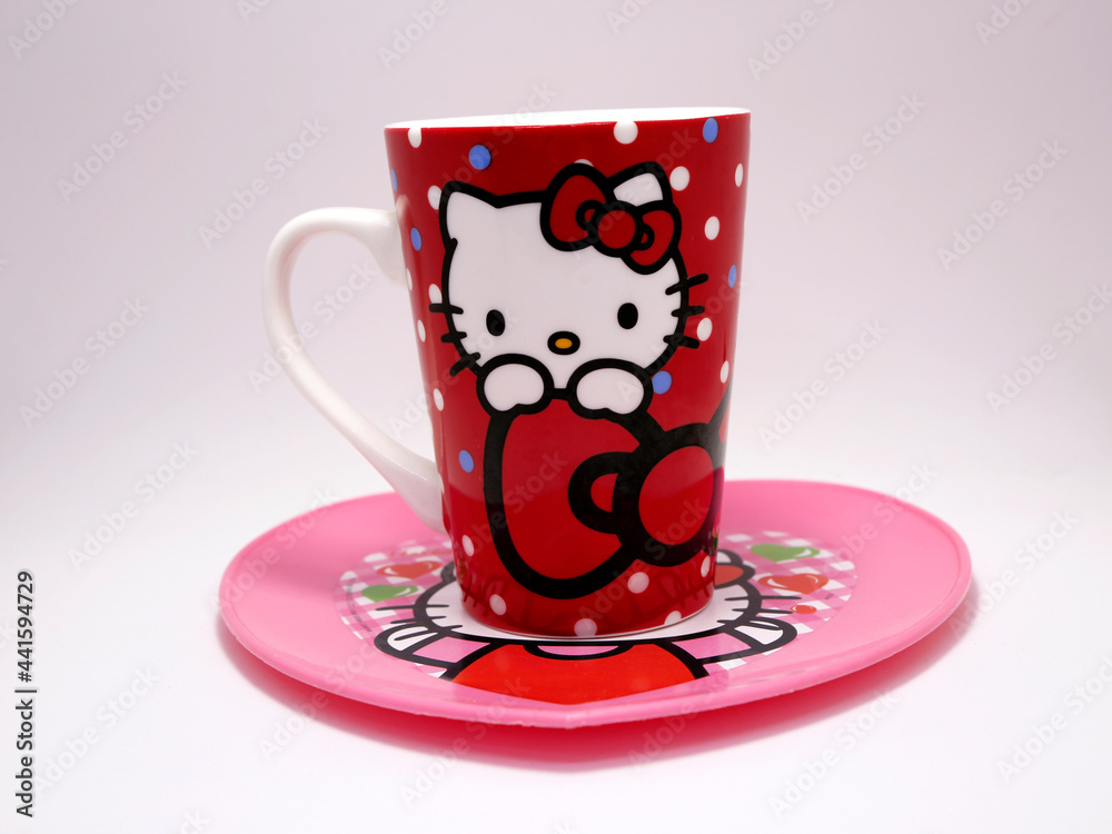 Hello Kitty character cup and plate. Ceramic mug. Famous character ...