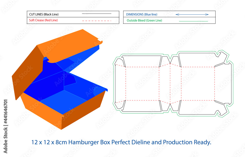 Editable and perfect Burger box dieline or Die-cut template Self ...
