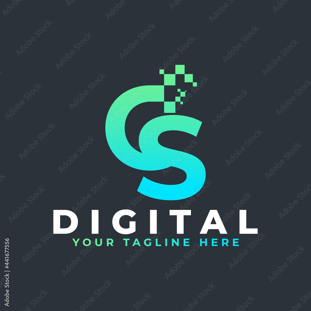 Tech Letter CS Logo. Blue and Green Geometric Shape with Square Pixel ...