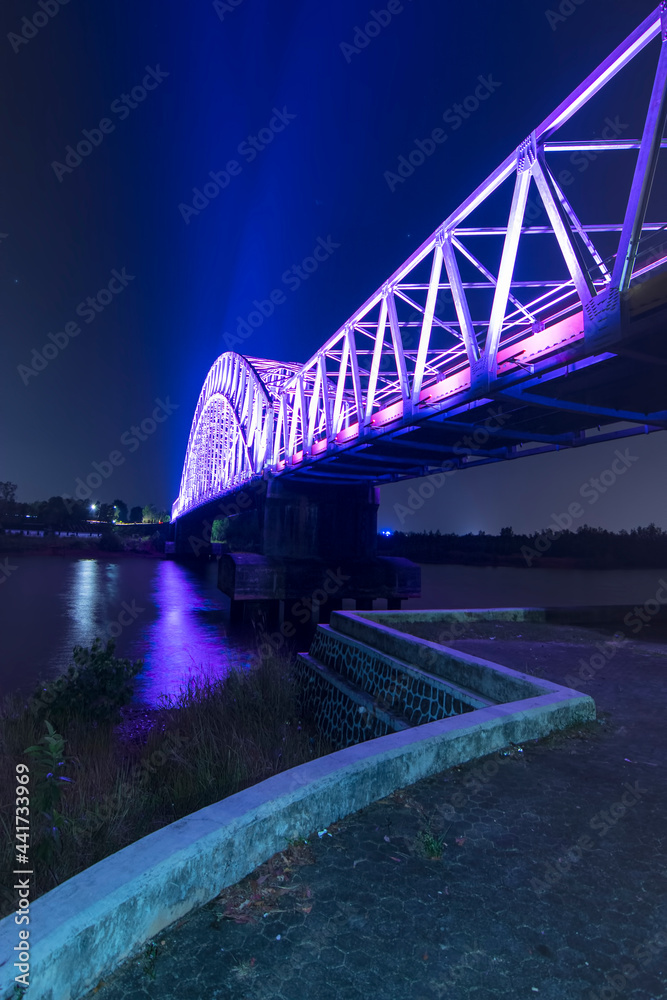 Beautiful night on the colorful bridge of Carang River Tanjung Pinang ...