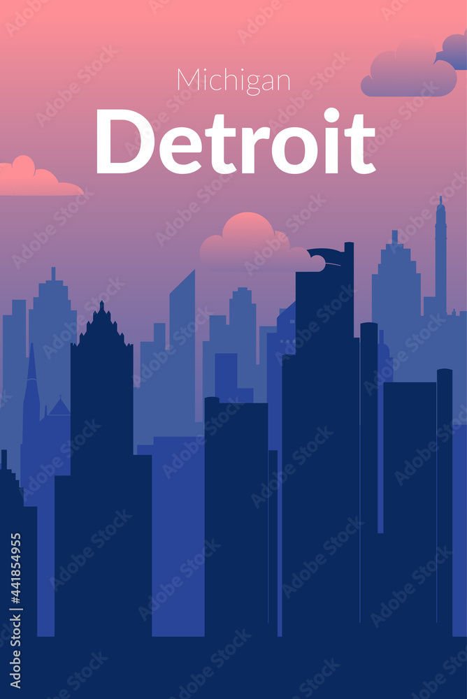 Detroit, USA famous city scape view background. Stock Vector | Adobe Stock
