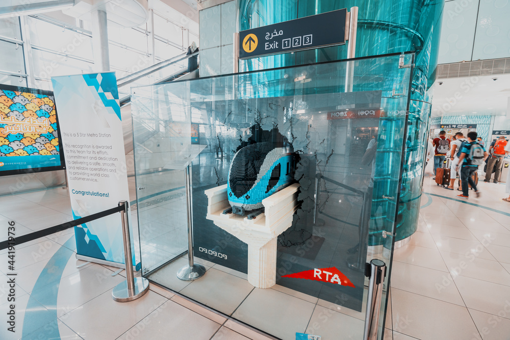 Stock-Foto „24 February 2021, Dubai, UAE: Rashidiya Metro station in ...