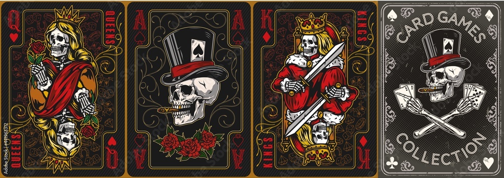 Playing cards posters vintage colorful set Stock Vector | Adobe Stock
