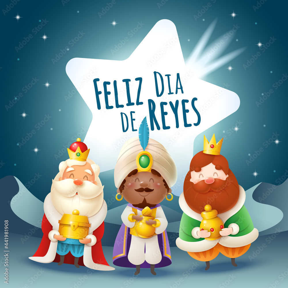 Epiphany greeting card - Three Kings with comet - desert at night ...