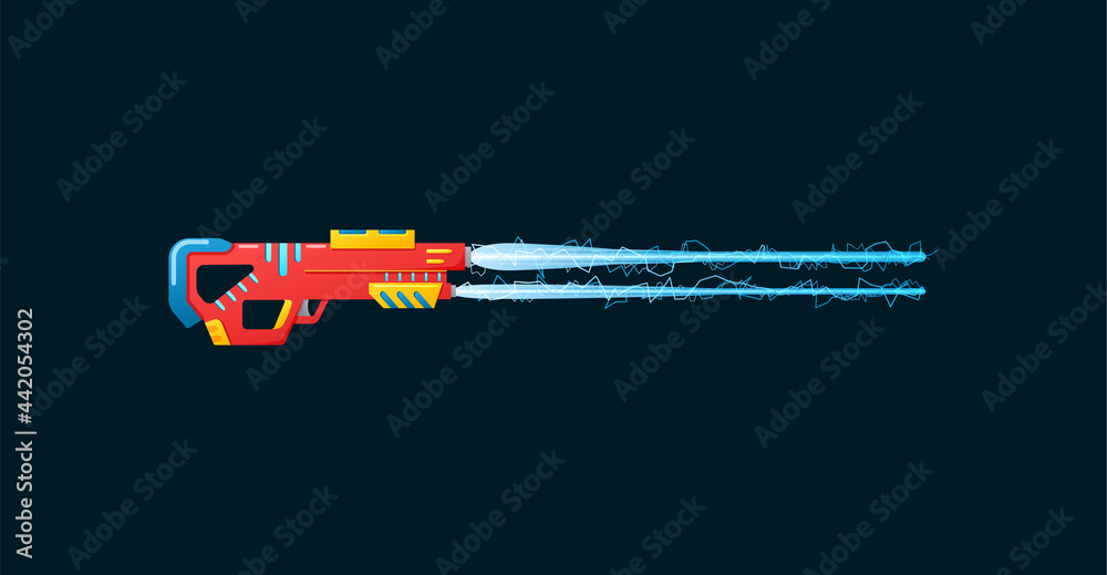 Futuristic gun blaster with laser ray a flat cartoon vector ...