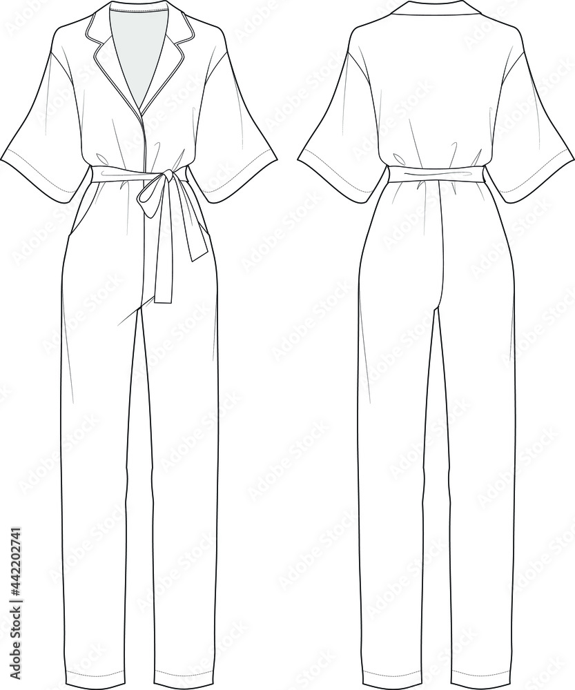 Pyjama Jumpsuit / Boiler suit. Drop-Shoulder, Kimono Sleeve and Self ...