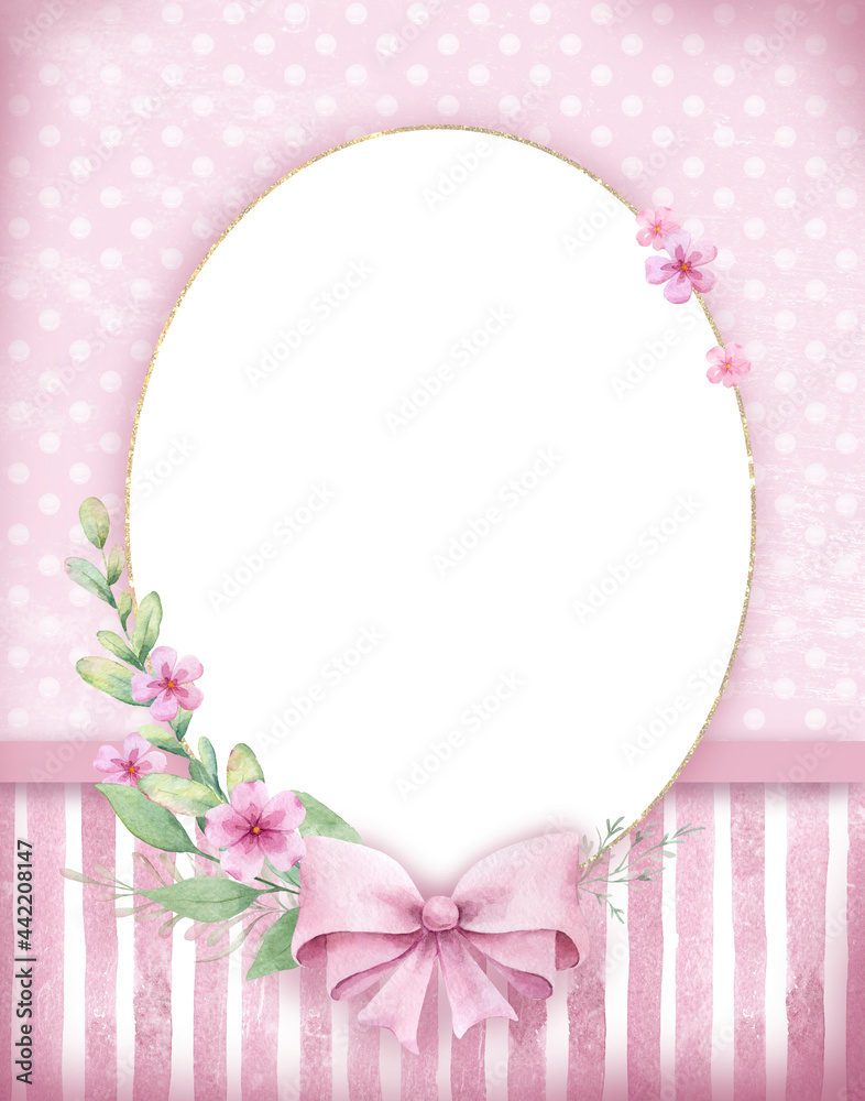 Pink floral background in vintage style.Watercolor hand painted ...