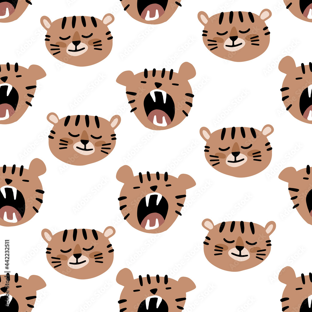 Seamless pattern with tigers. The head of a sleeping tiger. A tiger's ...
