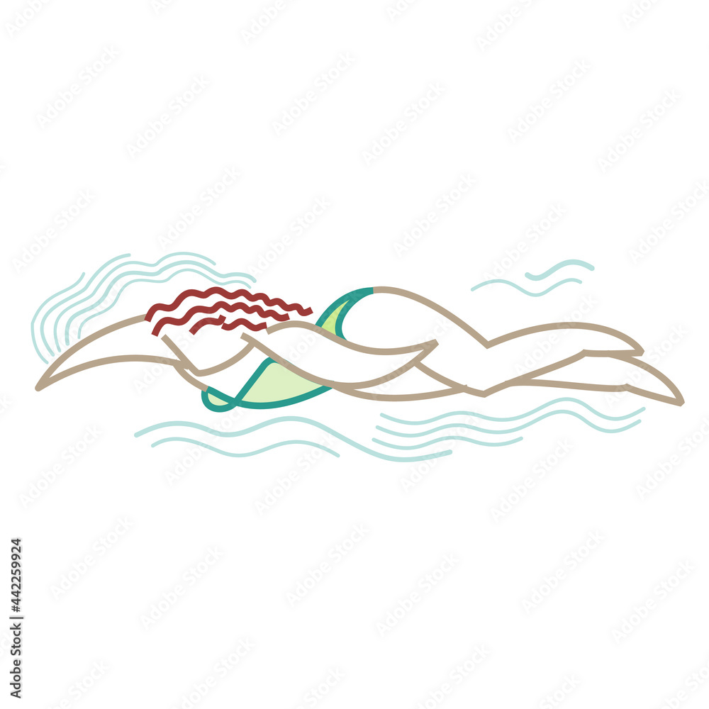 picasso style art of a swimmer moving through the water with line wave ...